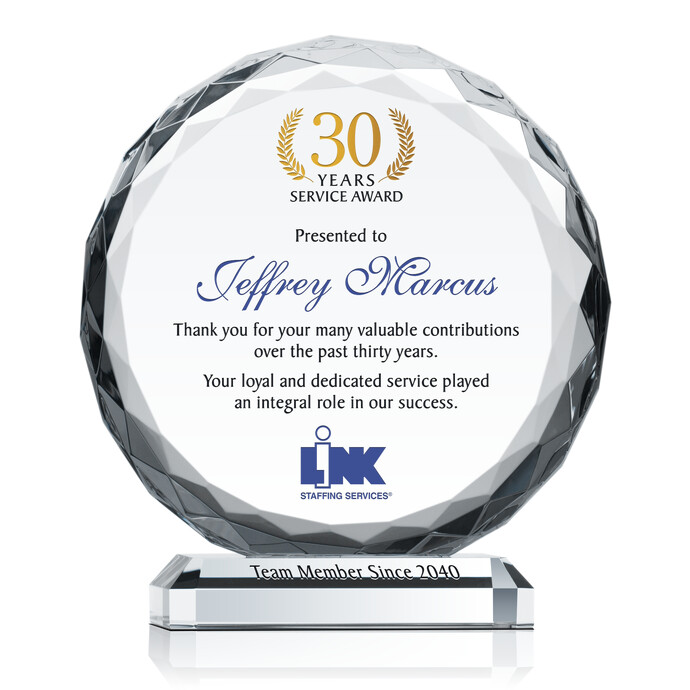 Personalized 30 Years Service Awards on Crystal Sunflower Plaque | DIY ...