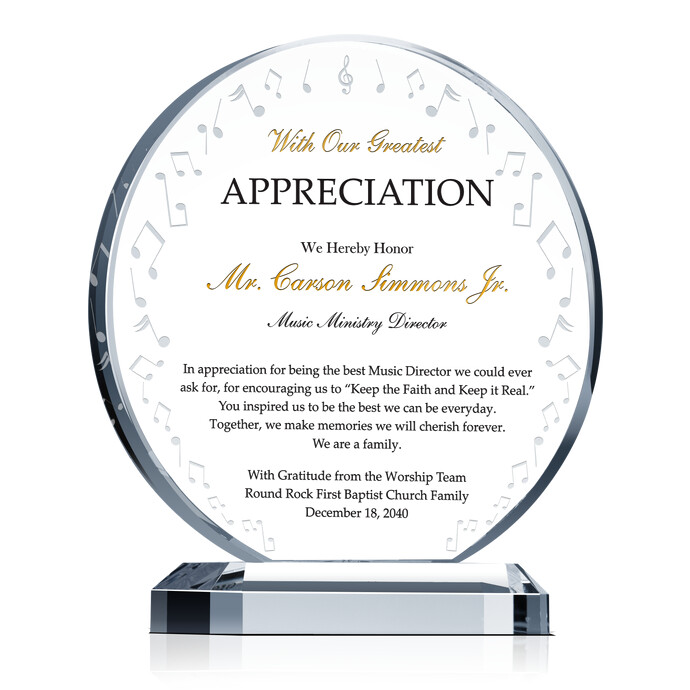 Music Ministry Appreciation Plaque | DIY Awards