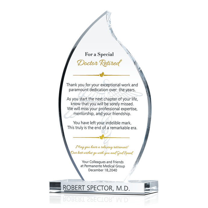 Custom Flame Shaped Doctor Retirement Award Plaque | DIY Awards