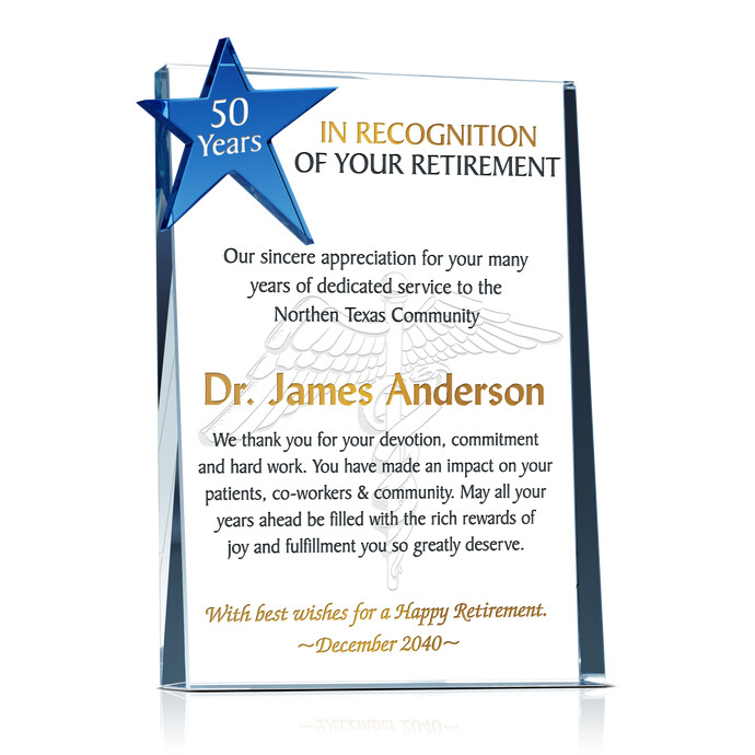 Personalized Physician Retirement Gift Plaque with Caduceus | DIY Awards
