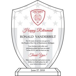 Shield Firefighter Retirement Gift Plaque - DIY Awards